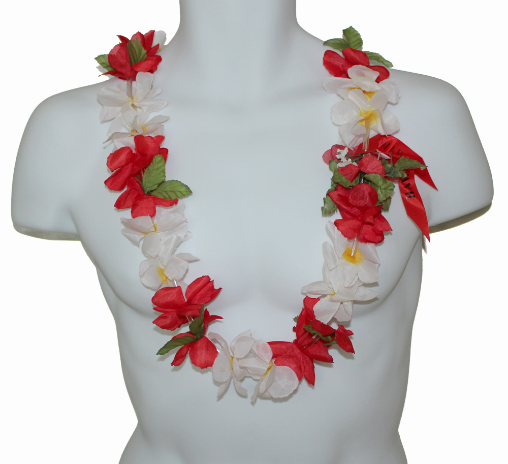 #31 Red-White, Simple Lei - Artificial silk fowers, Simple Leis