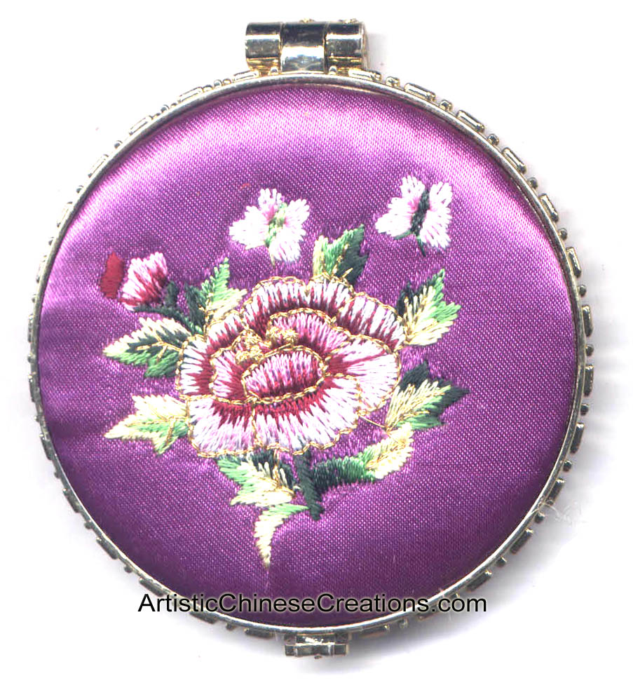 Chinese Compact Mirror - Embroidered Flowers, Chinese Gifts For Women