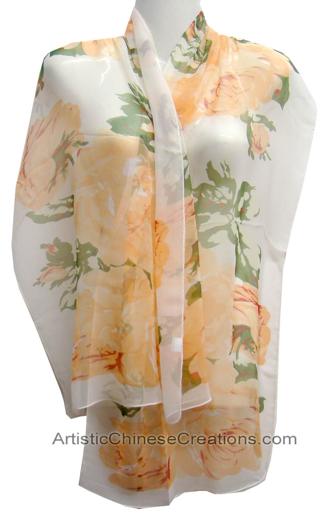 Chinese Silk Scarf - Flowers, Silk Scarves