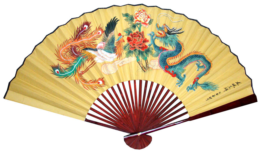 Large Chinese Wall Fan - Dragon & Phoenix, Oriental Wall Fan, Chinese ...