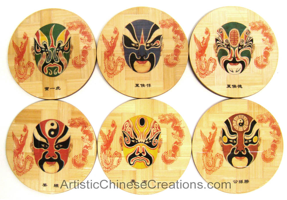 Chinese Bamboo Coasters - Chinese Opera (Set of 6), Chinese Home Decor ...