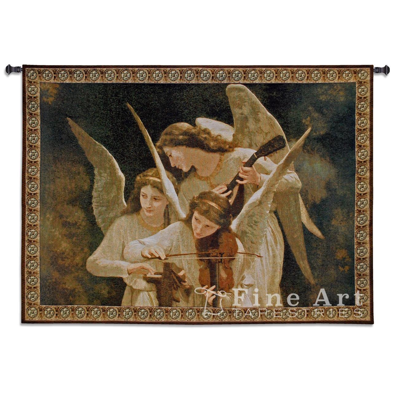 Angels Playing Violin Romantic Tapestry Wall Hanging, H39" x W53"