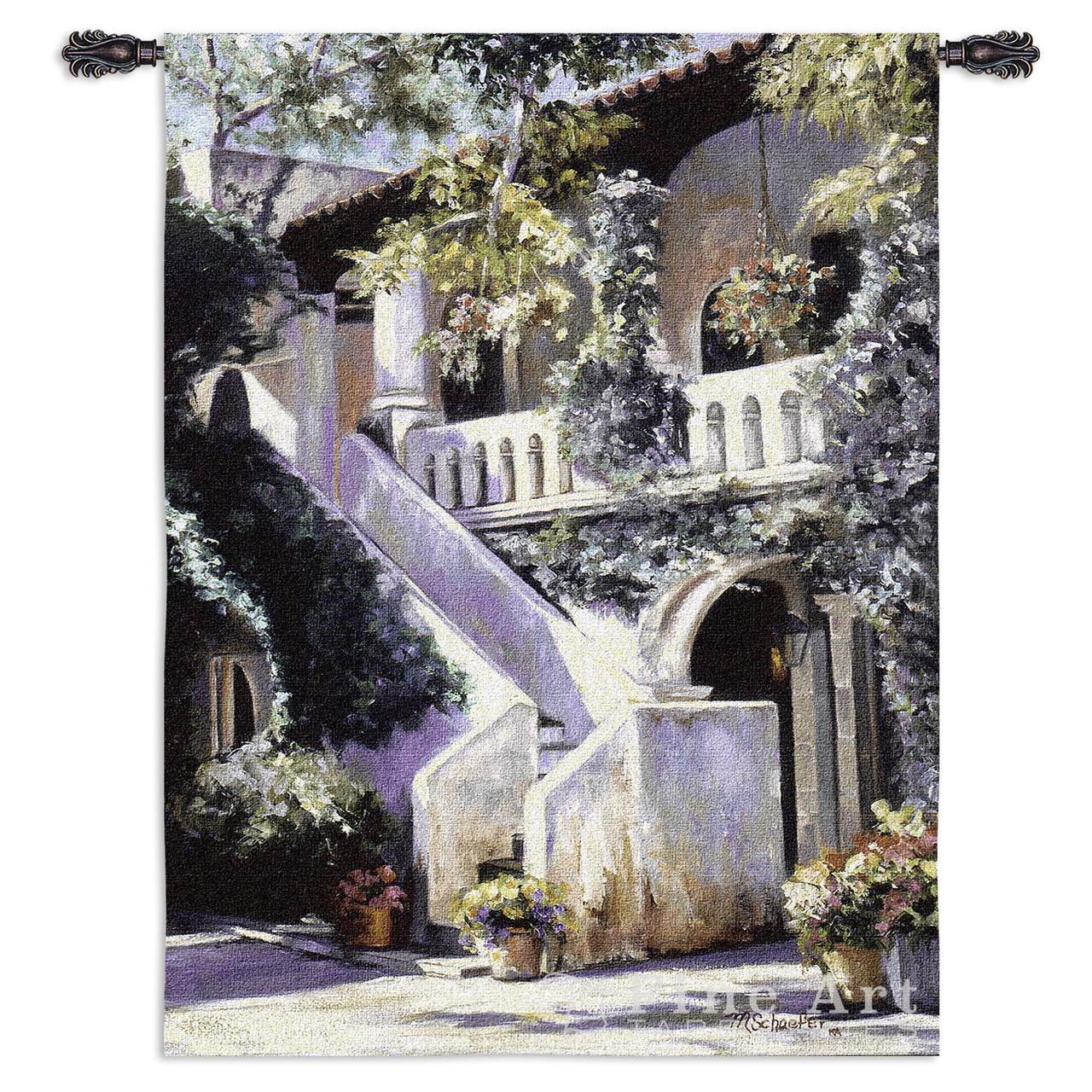 Balcony De La Flora Tapestry Wall Hanging - Stairs With Flowers, H52" x ...