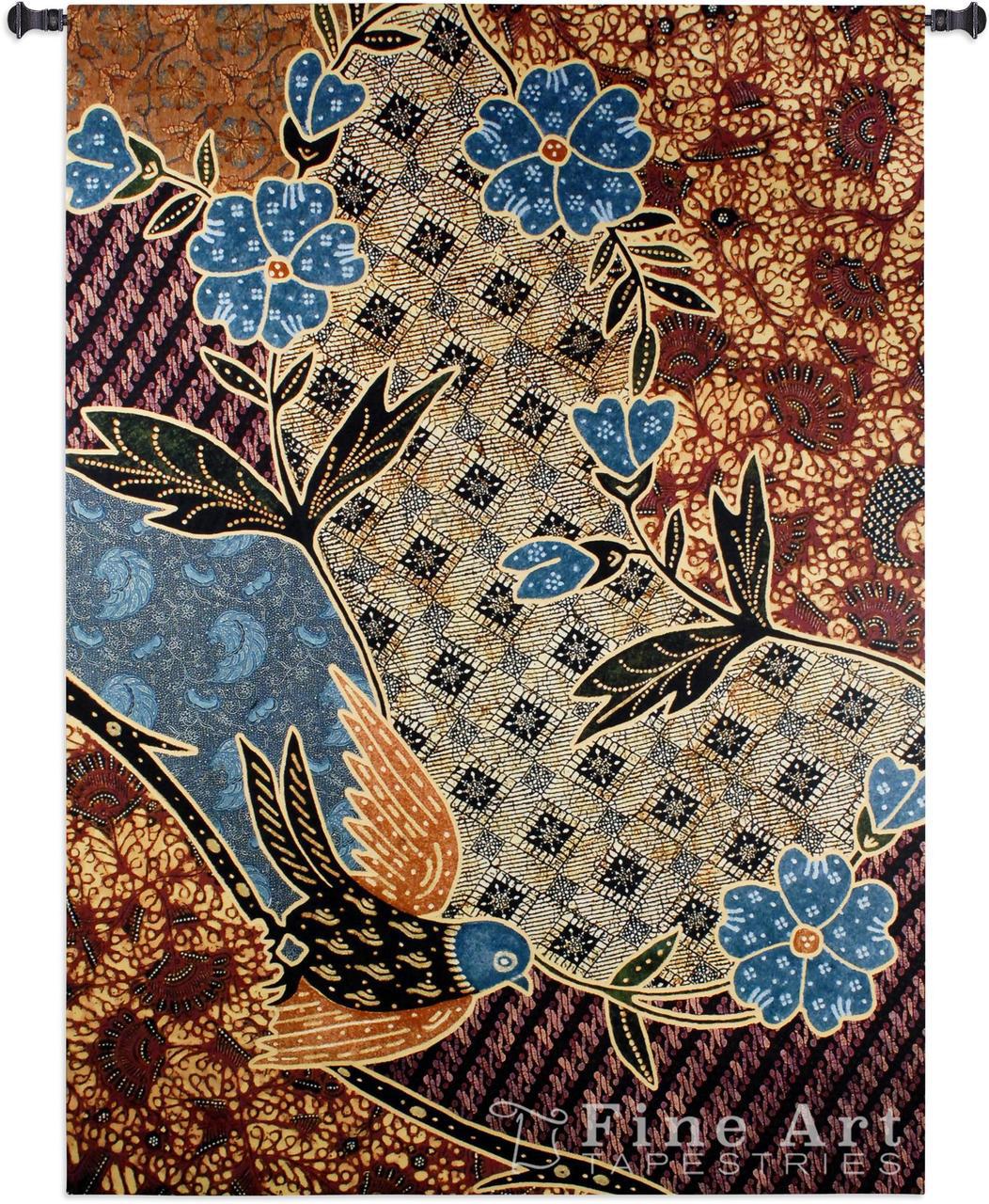 Batik Floral Tapestry Wall Hanging Textural Elements, H75" x W53"