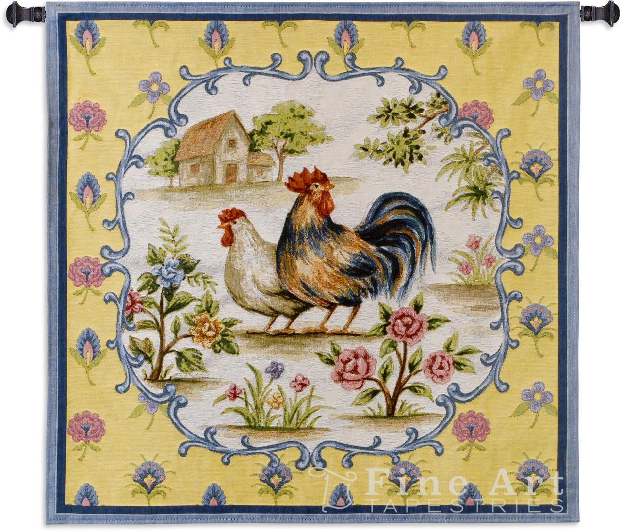 Country Roosters Tapestry Wall Hanging, H53" x W53"