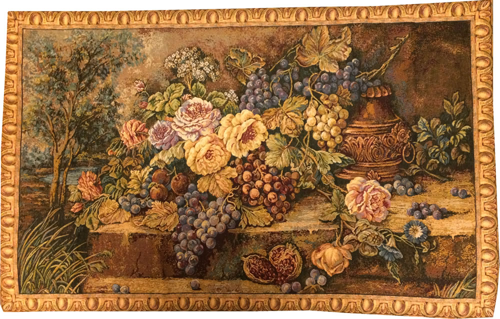Large Italian Floral Traditional Art Tapestry Bouquet Con Uva - Flowers ...