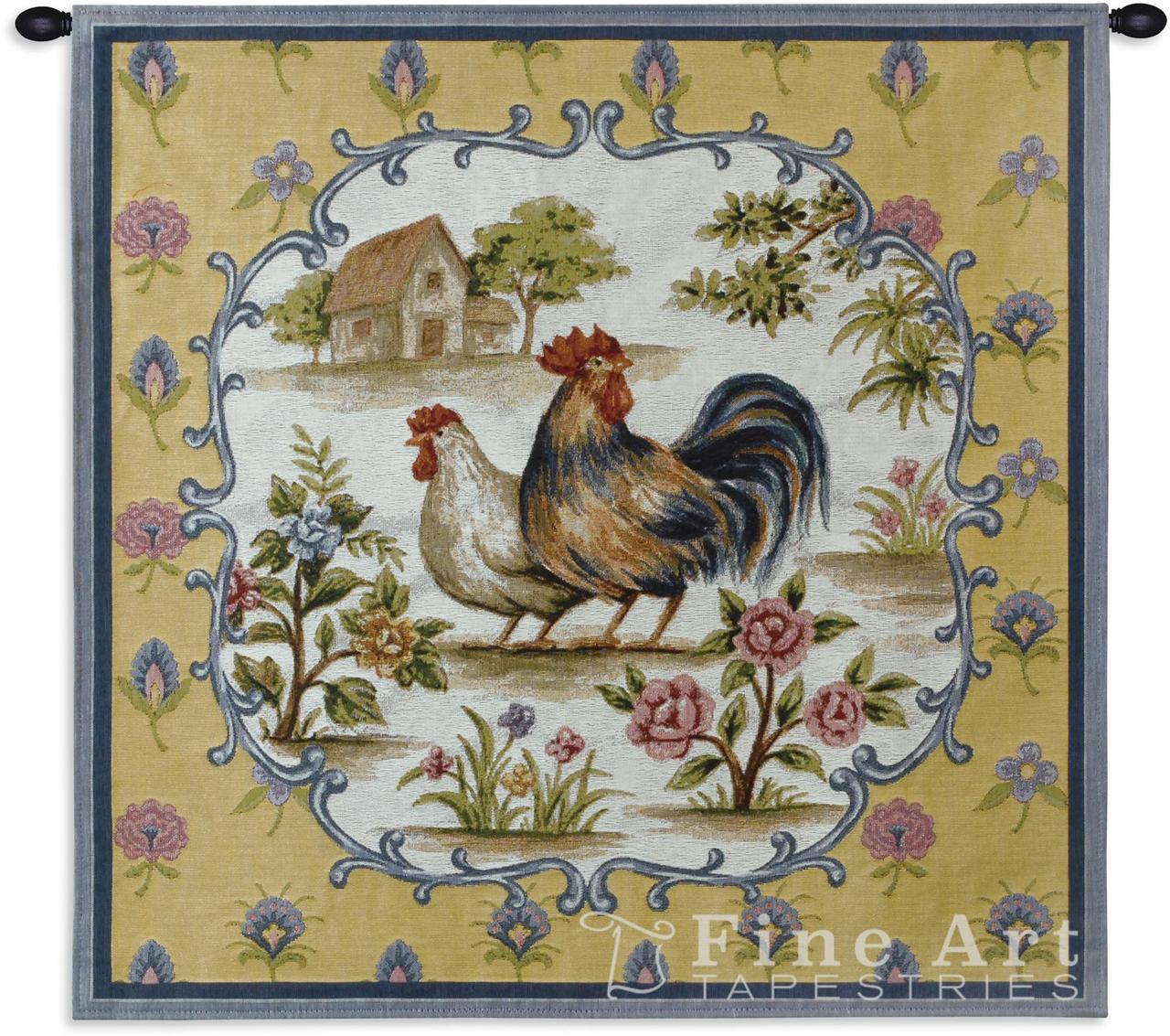 Roosters II Tapestry Wall Hanging, H35" x W35"