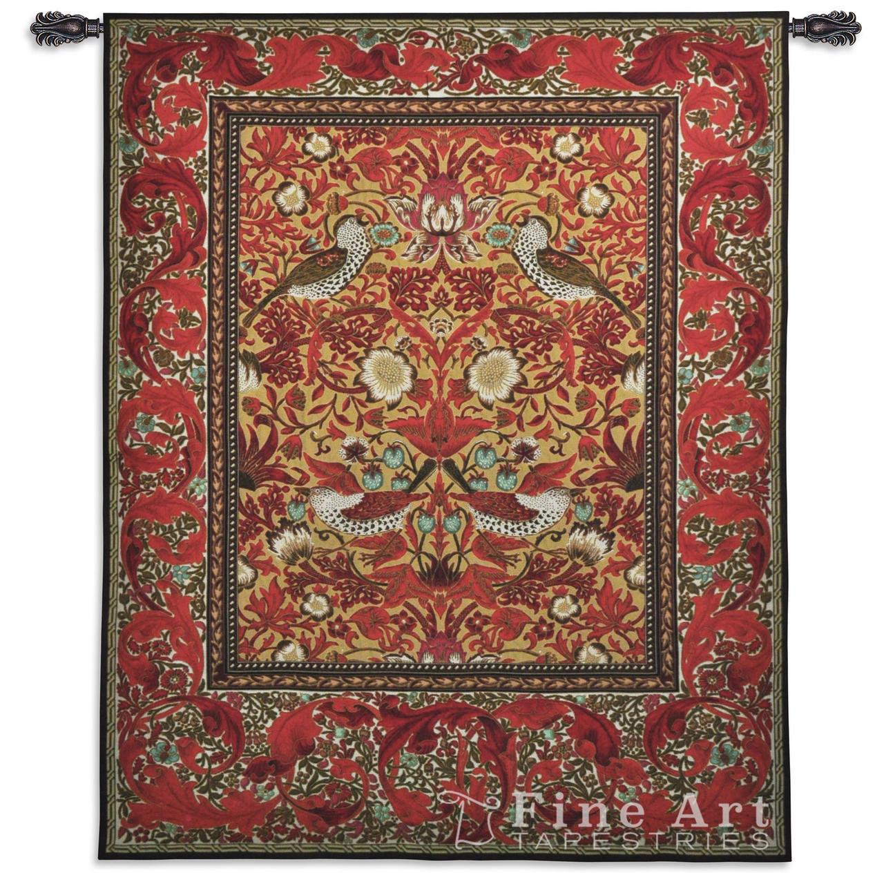 Strawberry Thief Red Tapestry Wall Hanging, H65" x W53"
