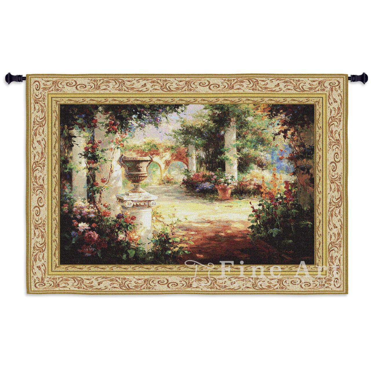 Sunlight Courtyard Floral Garden Tapestry Wall Hanging, H36" x W53"