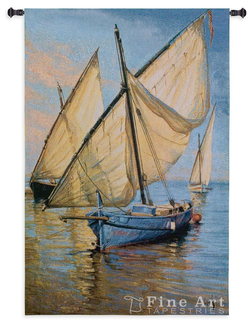 Violet Boat Nautical Wall Tapestry - Sailing Ship Picture, H52" x W35"