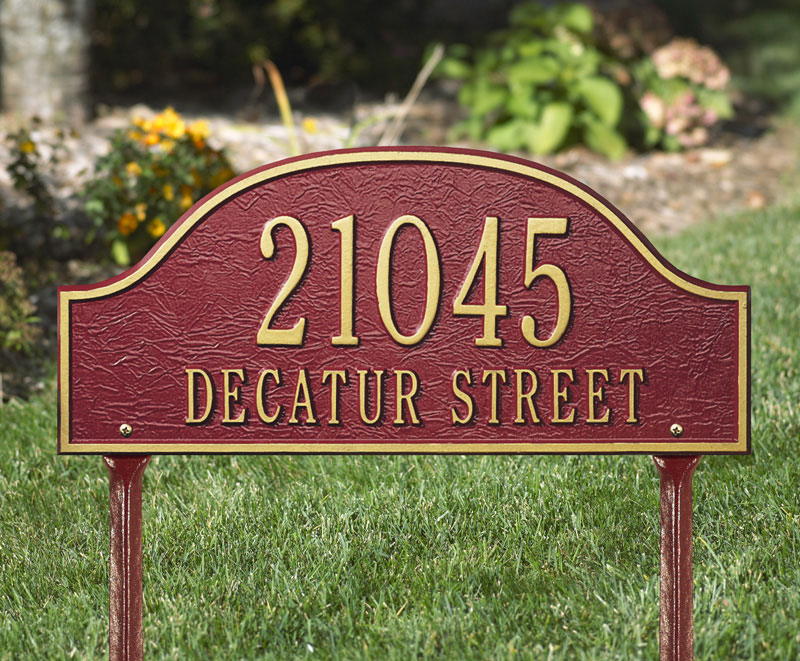 Aluminum Arch Address Plaque For Wall or Optional Lawn Stake Mount