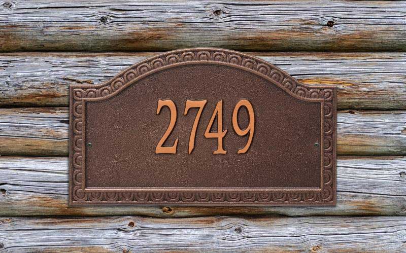 Aluminum Metal Address Plaque with Arch Top and Pie Crust Border