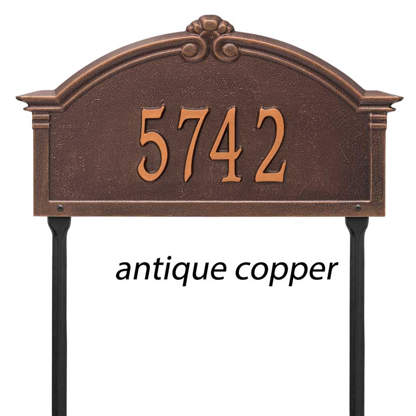 Decorative Arch Shape Address Sign Lawn Mount Made From Aluminum Metal