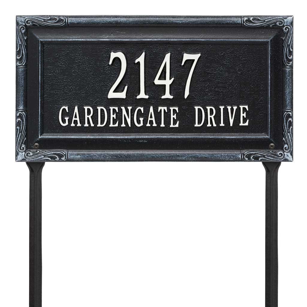 Lawn Mount Address Plaque With Decorative Border - Choose Your Color