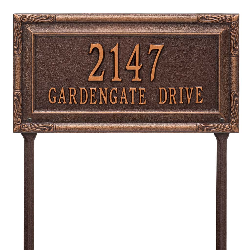 Lawn Mount Address Plaque With Decorative Border - Choose Your Color