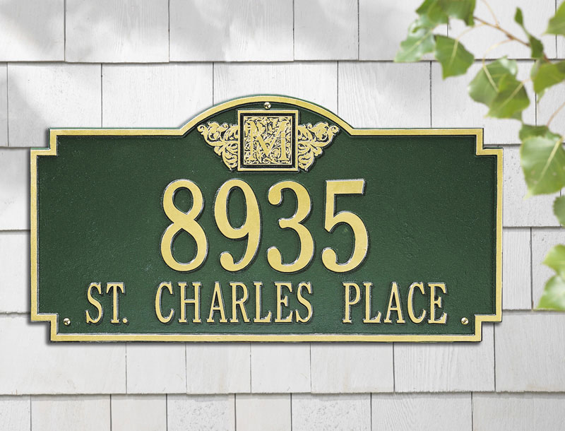 Monogram Address Sign - Large Wall or Lawn Plaque With Initial On Top