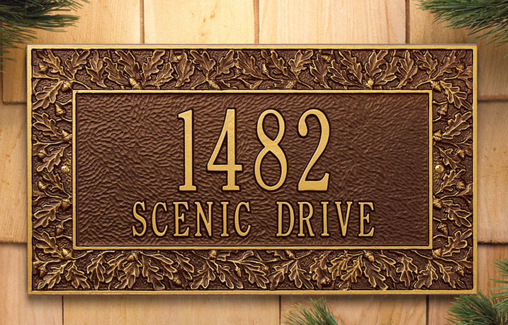 Address Plaque With Decorative Oak Leaf Border - Choose Your Color