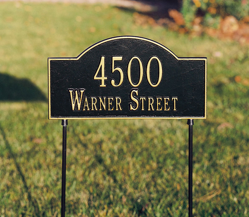 Two-Sided Arch Lawn Marker - Double Sided Metal Address Plaque With Stakes