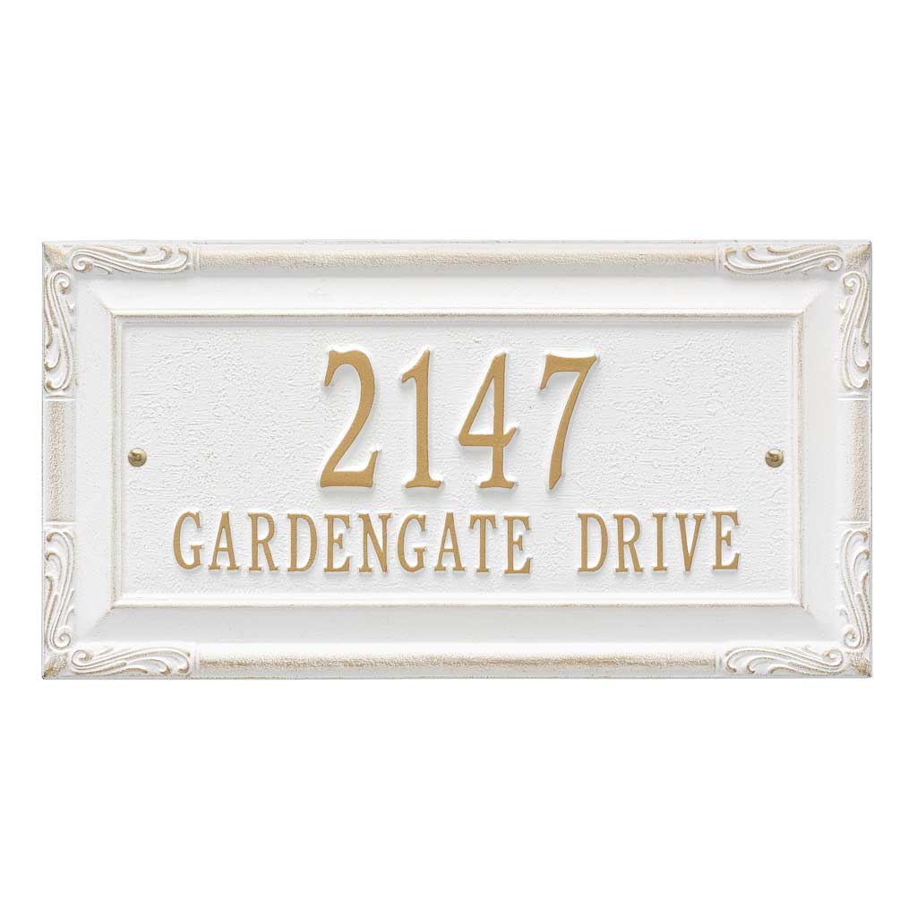 Metal Address Plaque With Simulated Carved Wood Border