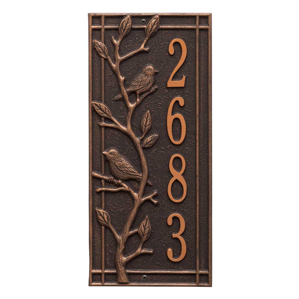 Vertical Address Plaque with Birds Perched On Branch