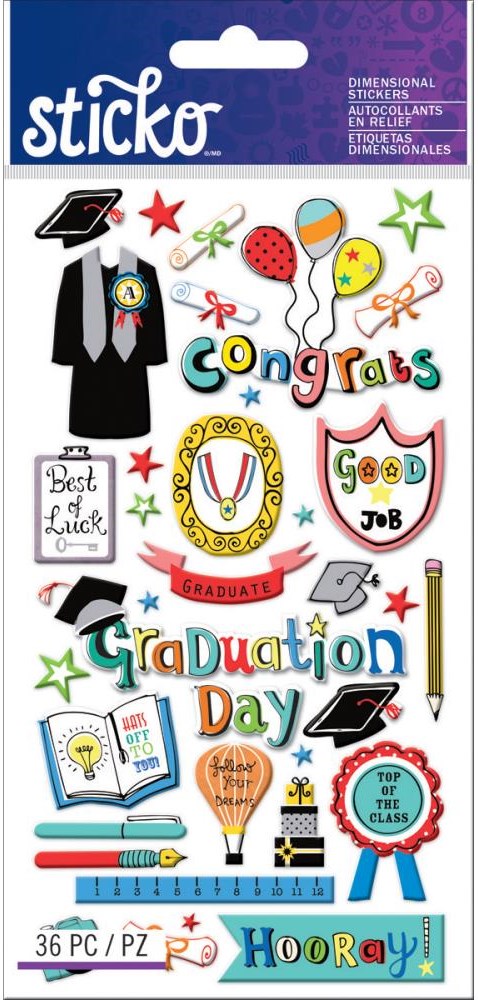 Graduation, 3-D school scrapbook stickers (Sticko Plus)