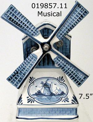 DeWit Handpainted Blue Delft Musical Windmill 7.5" - Musical and Non ...