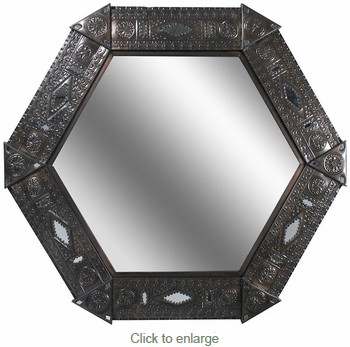 Aged Tin Chinese Hexagonal Mirror|Mexican Mirrors