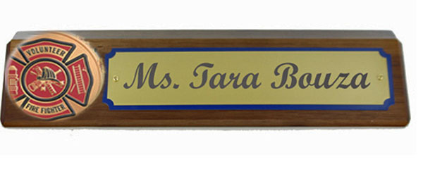 Genuine Walnut Personalized Firefighter Desk Name Block