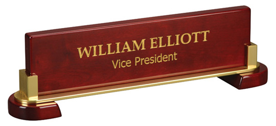 Executive Desk Name Blocks In High Gloss Rosewood Finish