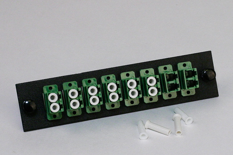 ADAPTER PANEL, LC/APC DUPLEX, SINGLEMODE OS1/OS2, GREEN, 8-DUPLEX/16 FIBER