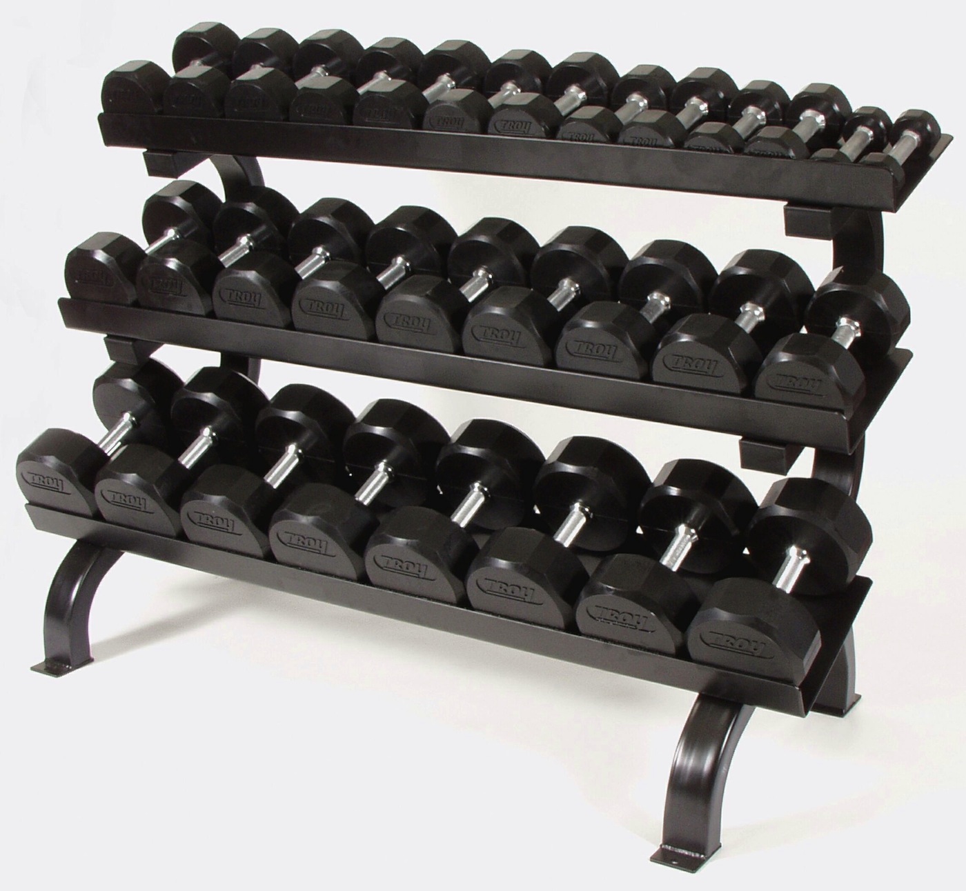 Troy 5-75lb Dumbbell Set W/3 Tier Shelf Rack