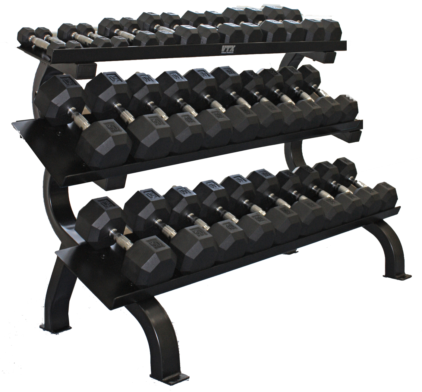 VTX 5-75lb Dumbbells W/ 3 Tier Shelf Dumbbell Rack