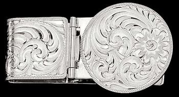 Fully Engraved Silver Money Clip with Spring by Montana Silversmiths