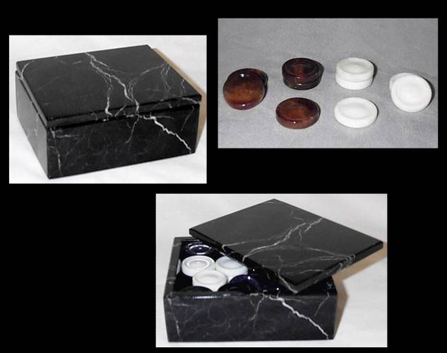 Brown and White Alabaster Stone Checkers with Black Marble Storage Box