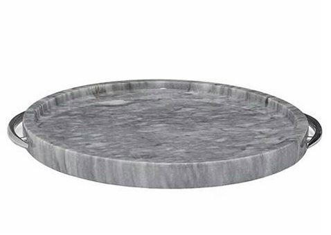 Decorative Gray Marble Tray, Tray with Handles - Large, 12 Inch Round