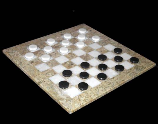 Fossil Coral Marble Checkers Game with Black and White Stone Checkers ...