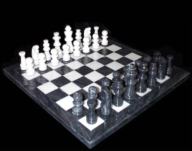 Decorative Gray and White Marble Chess Game Set - Large, 16 Inch Board