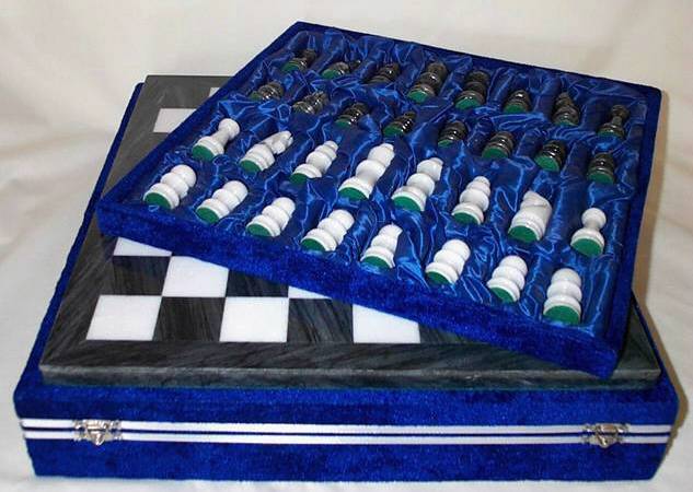 Decorative Gray and White Marble Chess Game Set - Large, 16 Inch Board