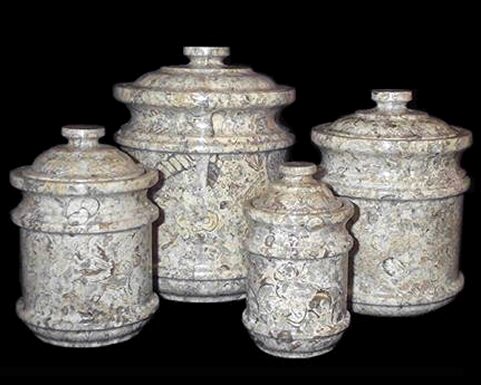 Decorative Coral Marble Canisters - Set of 4 Pcs.