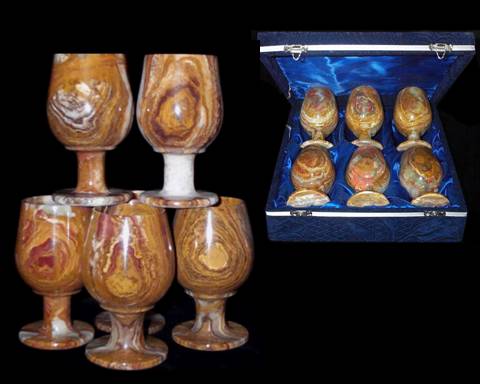 Red Onyx Wine Glasses, Gemstone Onyx Goblet Set - Large, 5 Inch, 6 oz.