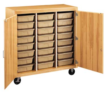 DIVERSIFIED WOODCRAFTS Mobile Tote Tray Storage Cabinet-24 trays ...