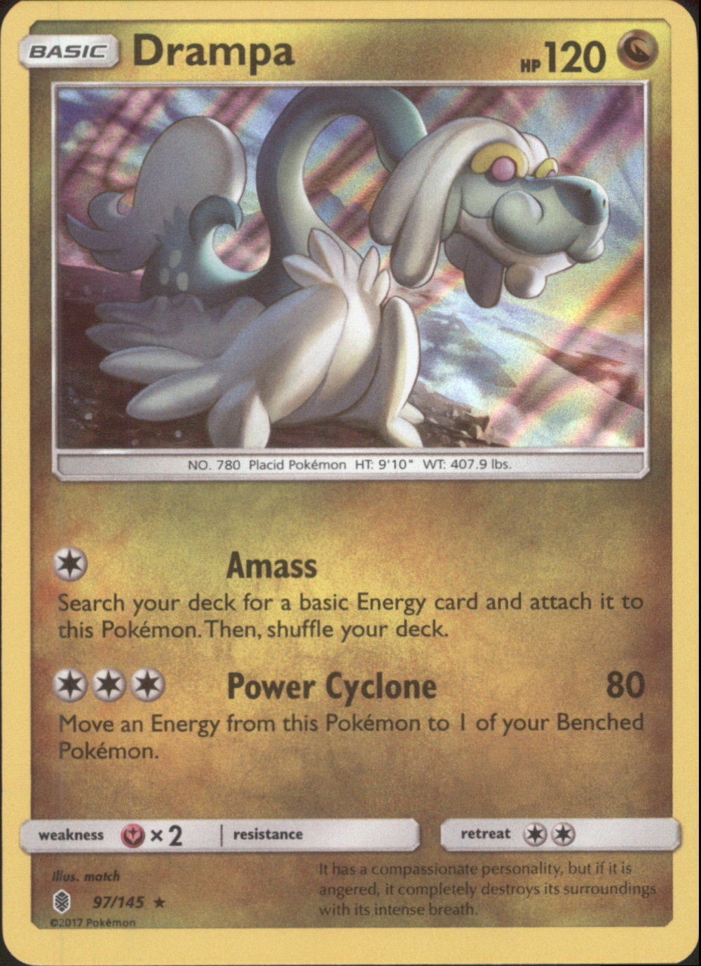 DRAMPA Pokemon SM02 Sun & Moon Guardians Rising Holo Rare Card # 97