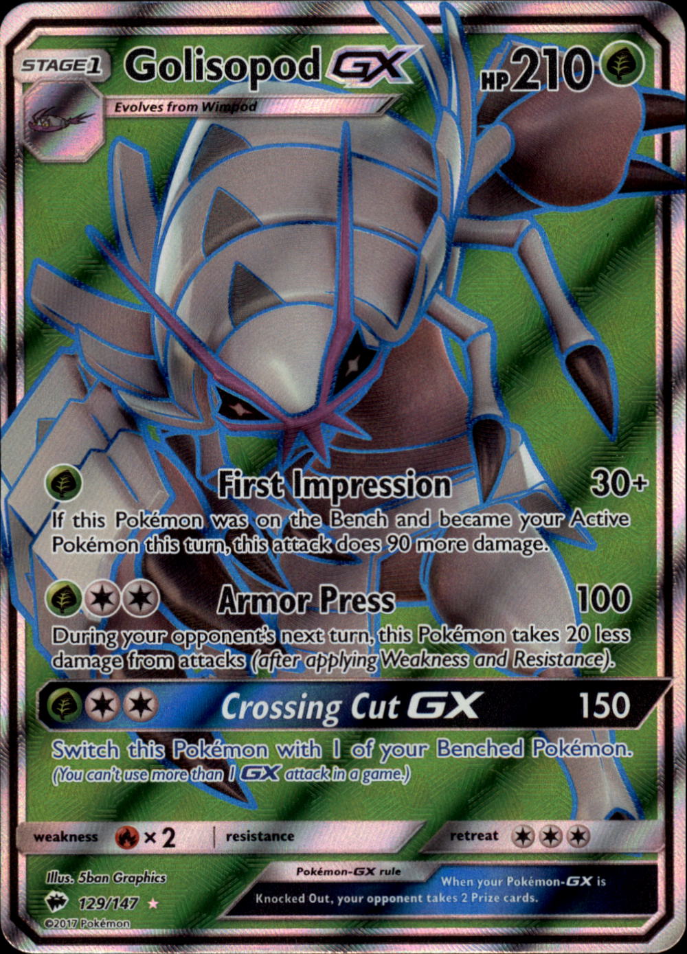 GOLISOPOD GX Pokemon SM03 Sun & Moon Bruning Shadows Full Art Ultra ...