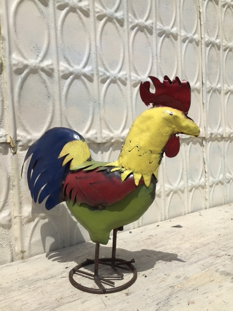 12" Metal Rooster Statue - Recycled Sculpture
