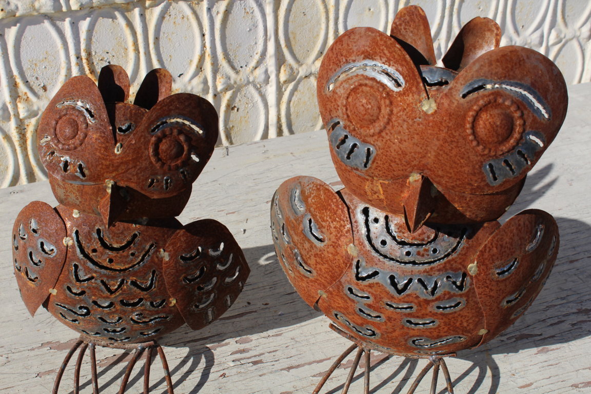 15" Small Metal Owl Bird Sculpture