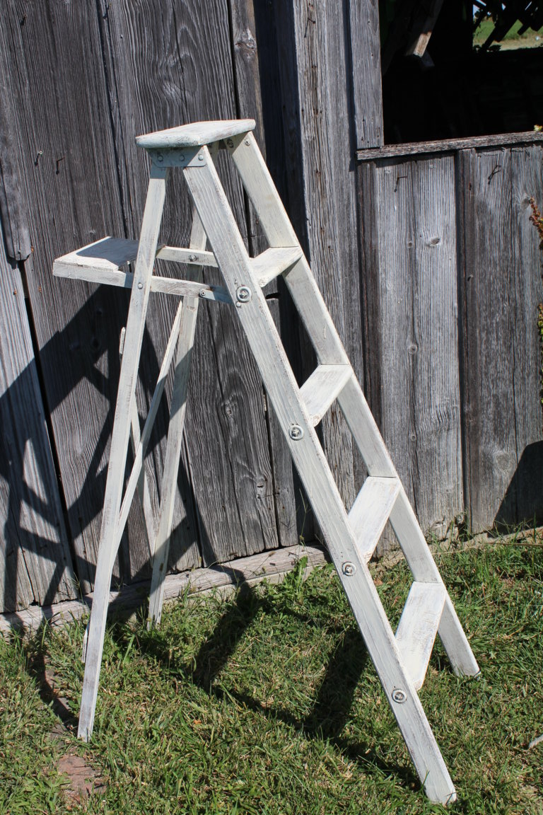 5' Vintage White Stepladder for Home Decorating