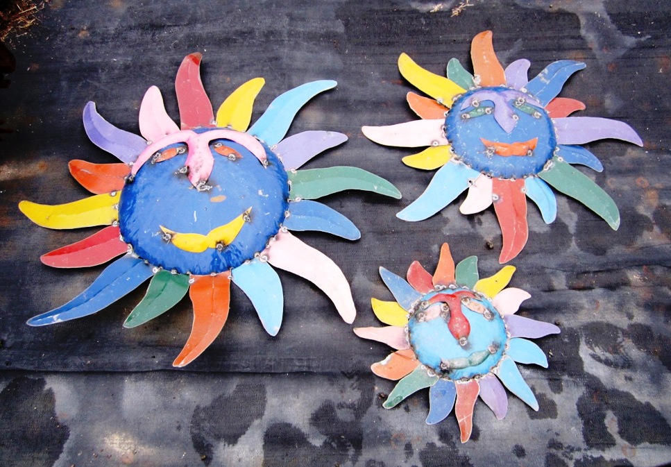 Folk Art Colorful Tin Sun Face - Metal Suns