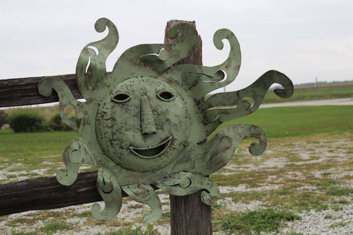 Large Flying Sun Face - Recycled Metal Art - Garden Ornament