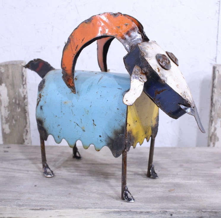 Medium Metal Colorful Goat Yard Art