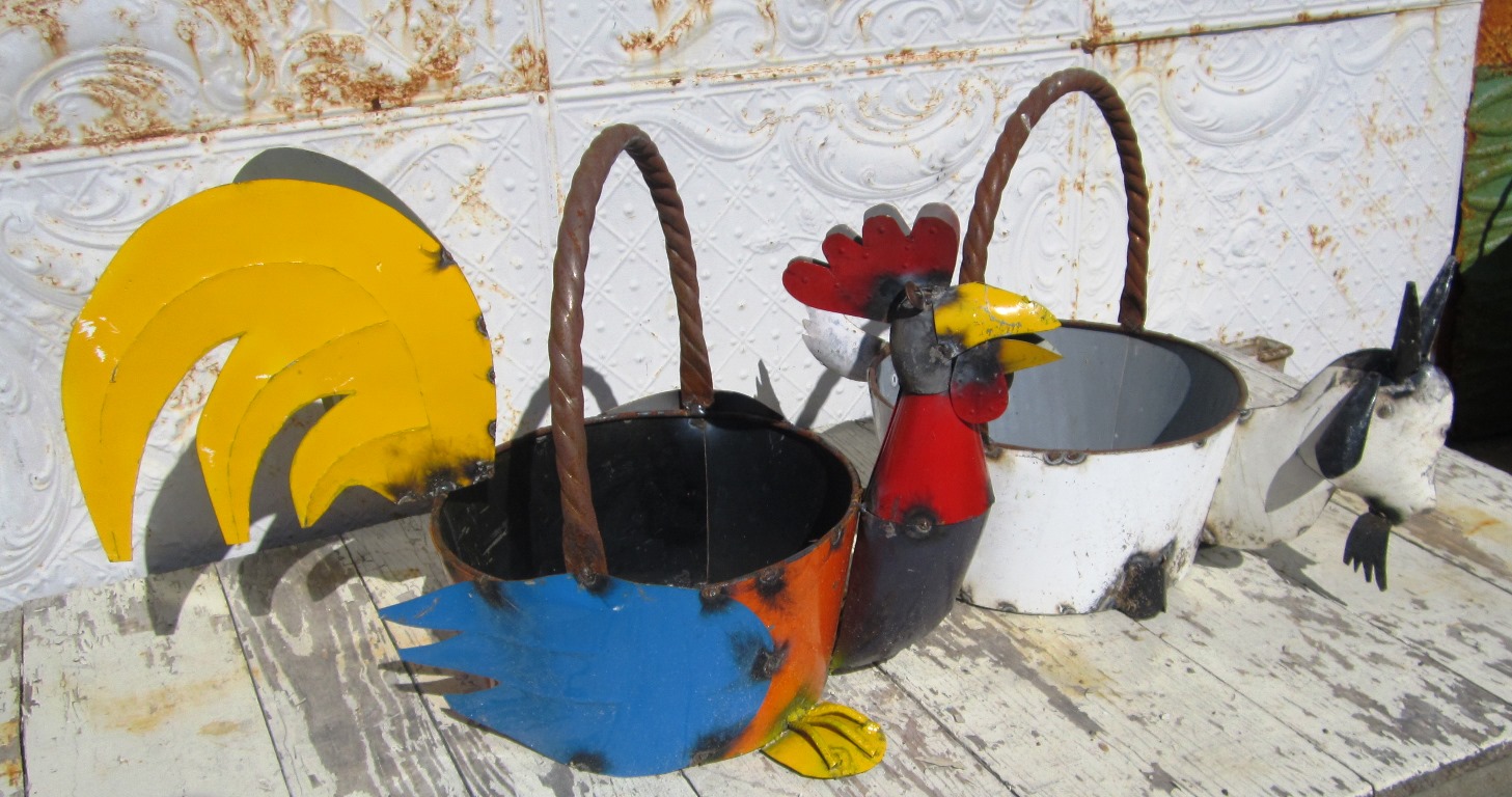 Recycled Metal Goat Pail Flower Pot Holder